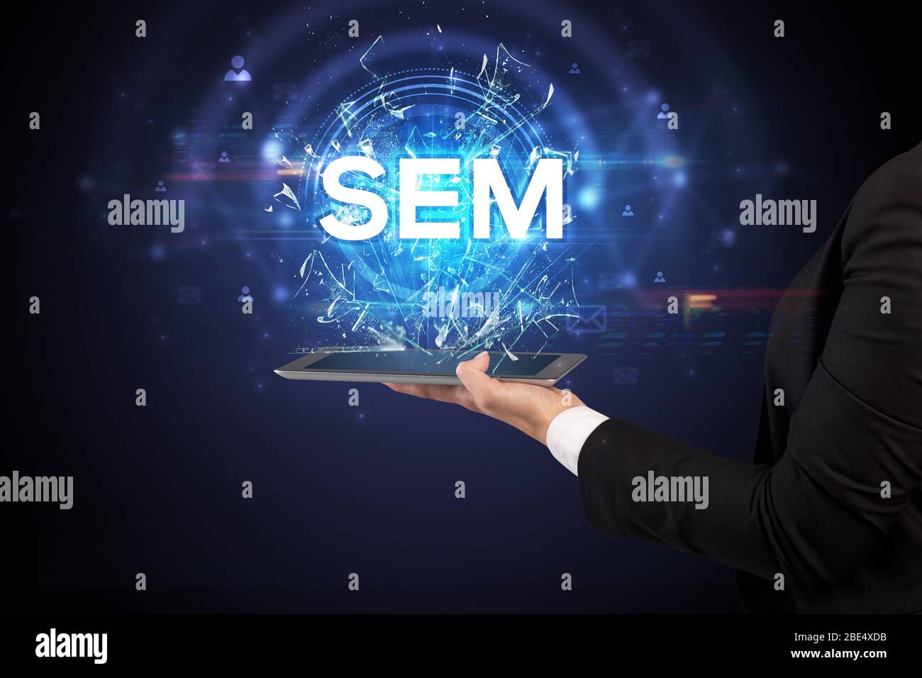 Close-up of a touchscreen with SEM abbreviation, modern technology ...