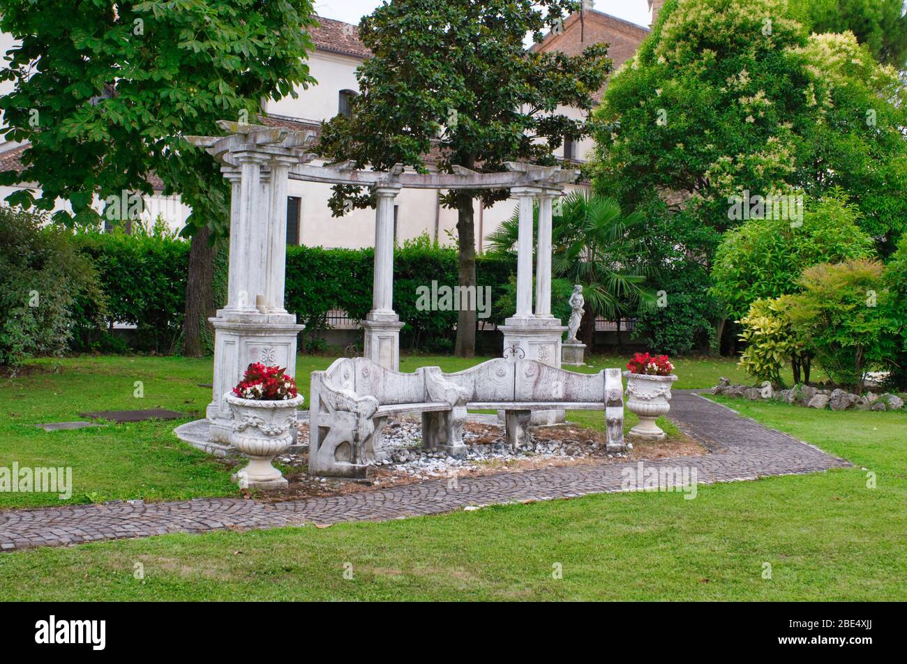 Pavilion in garden, stone ancient arbor in Italy Stock Photo - Alamy