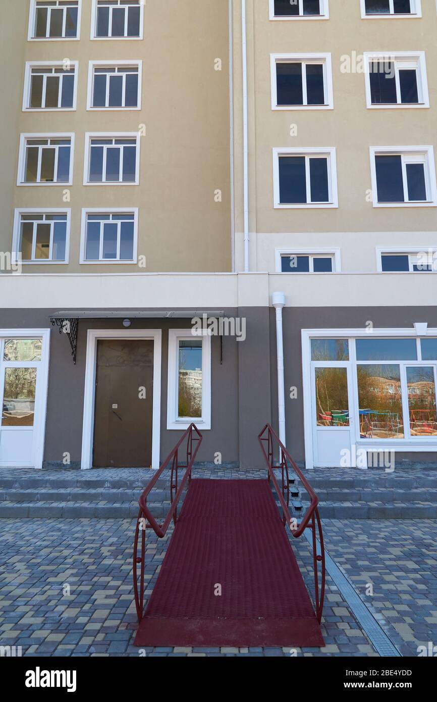 Wheelchair access ramp for entrance of residential multistory building ...