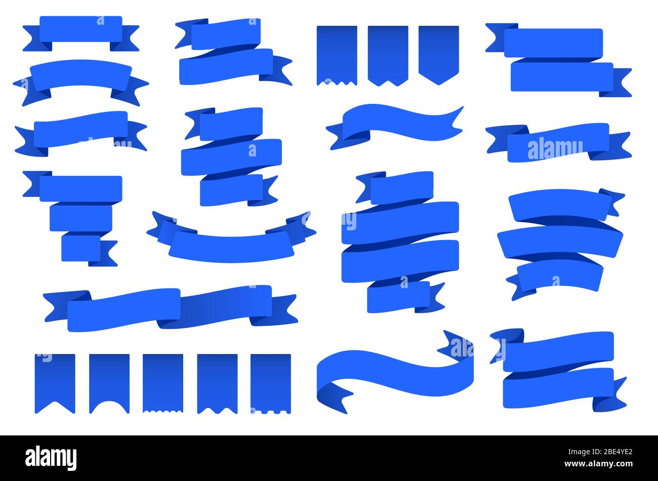 Blue ribbon banners and flags. Flag shape banner, decor tape and curved ...