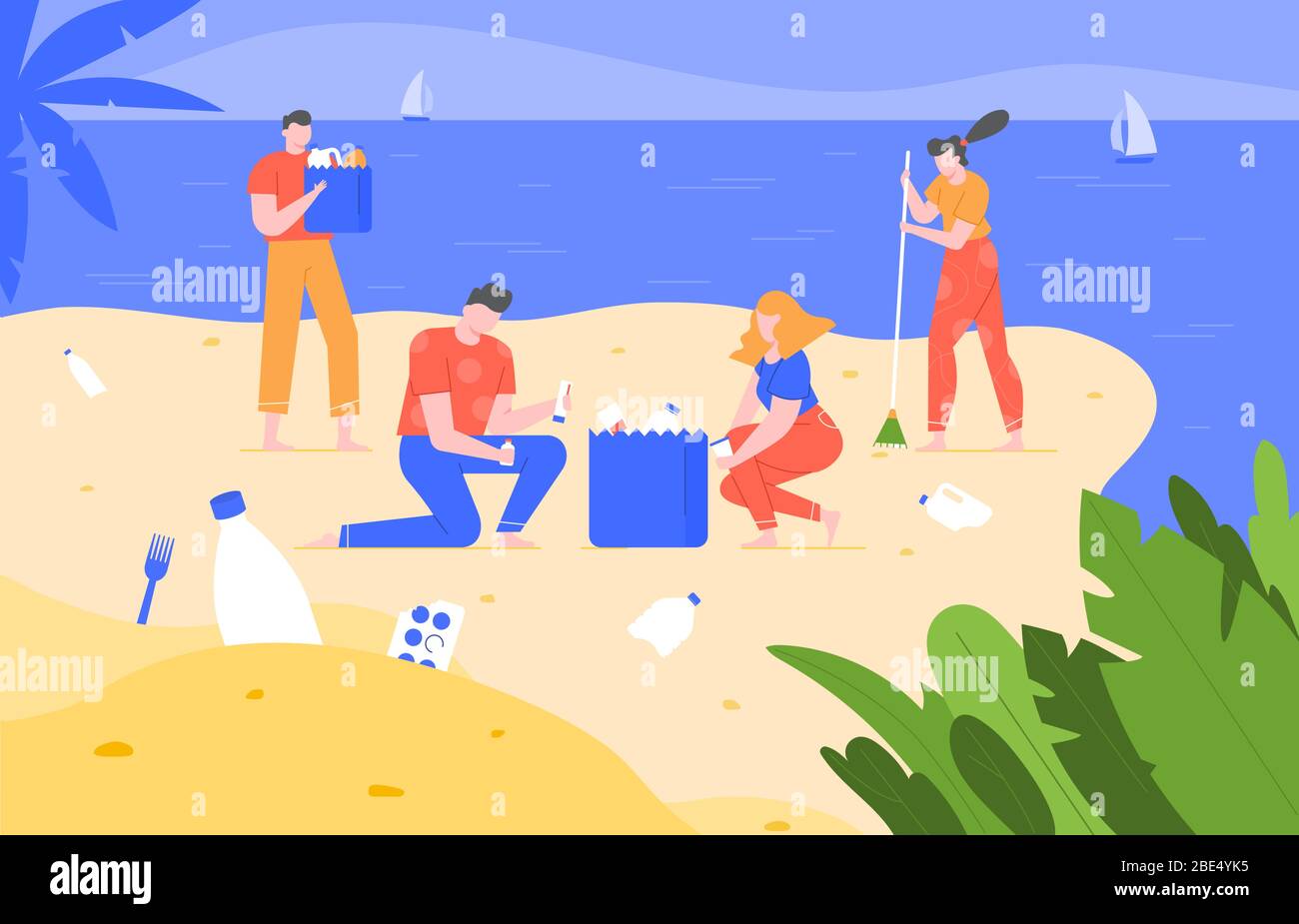 Picking Up Trash On The Beach