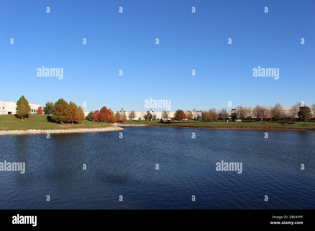 Groveport Ohio streets with colorful trees, family of geese on a pond ...