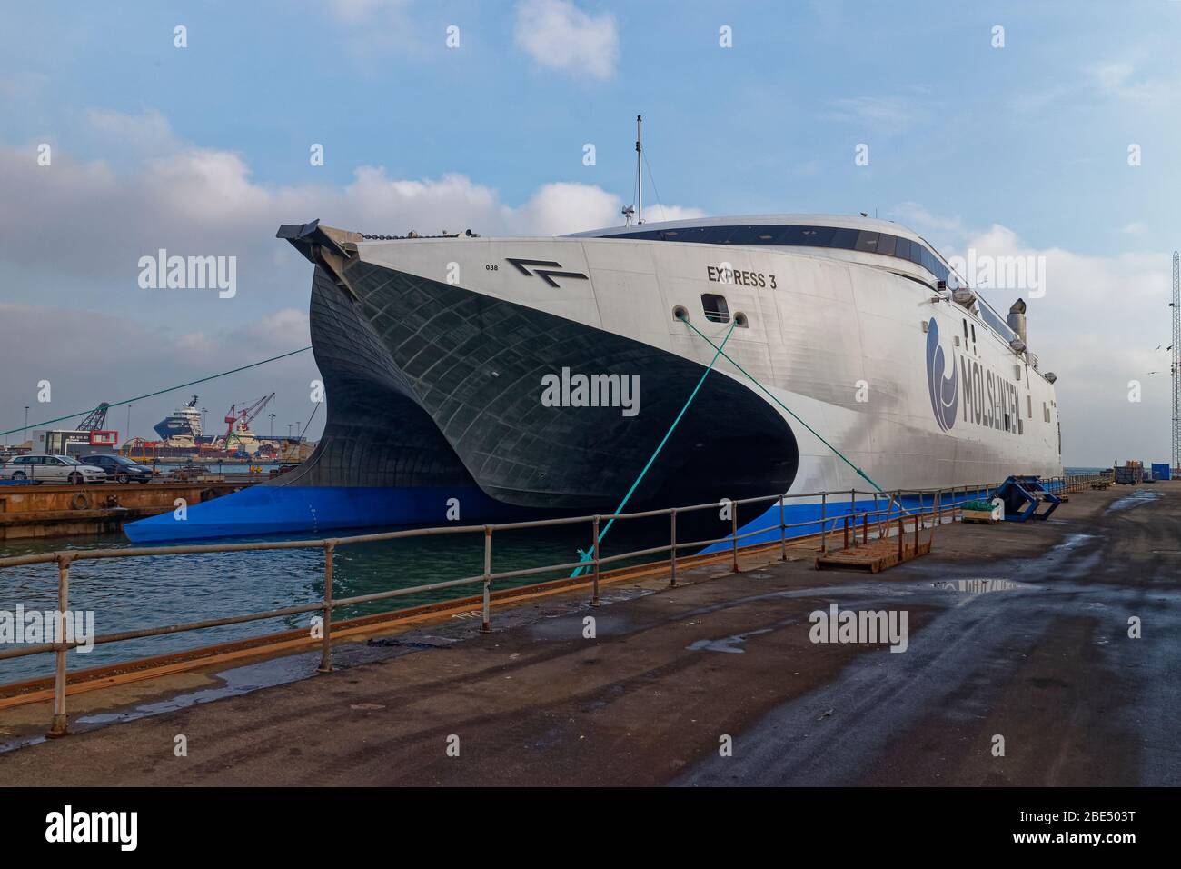 The Express 2, a Molsinjen owned High Speed Catamaran moored in a ...