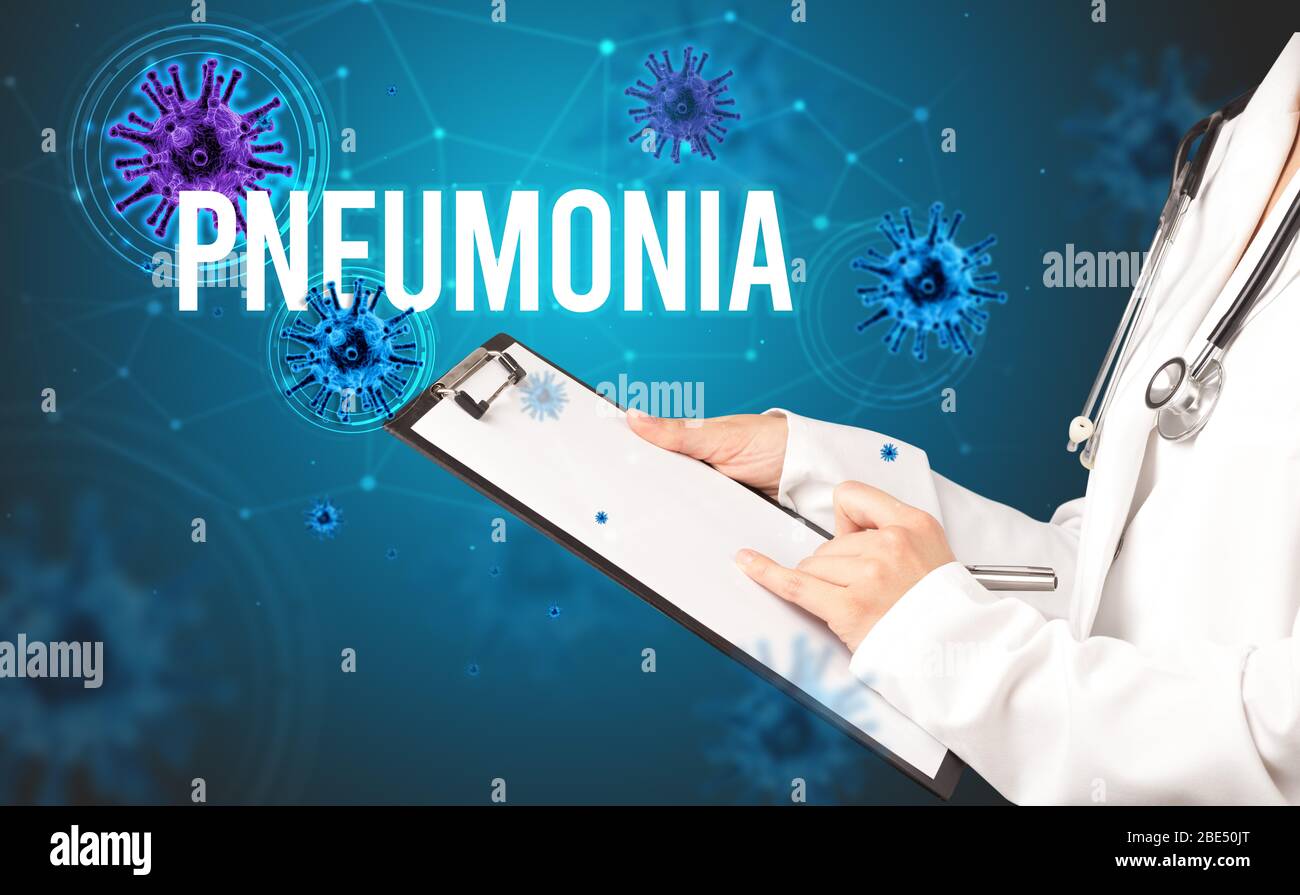 doctor prescribes a prescription with PNEUMONIA inscription, pandemic ...