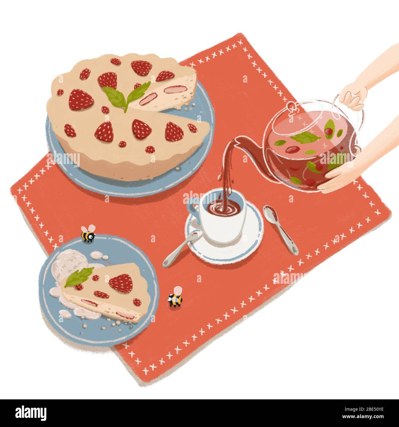 Cartoon tea party with homemade baking Stock Photo - Alamy