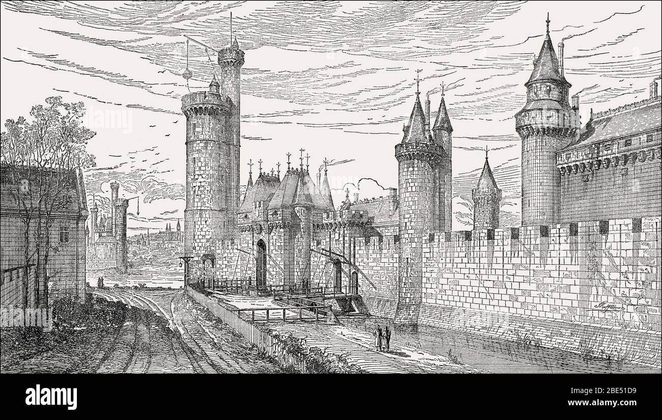 pictorial reconstruction of the Louvre Palace in the 14th century ...
