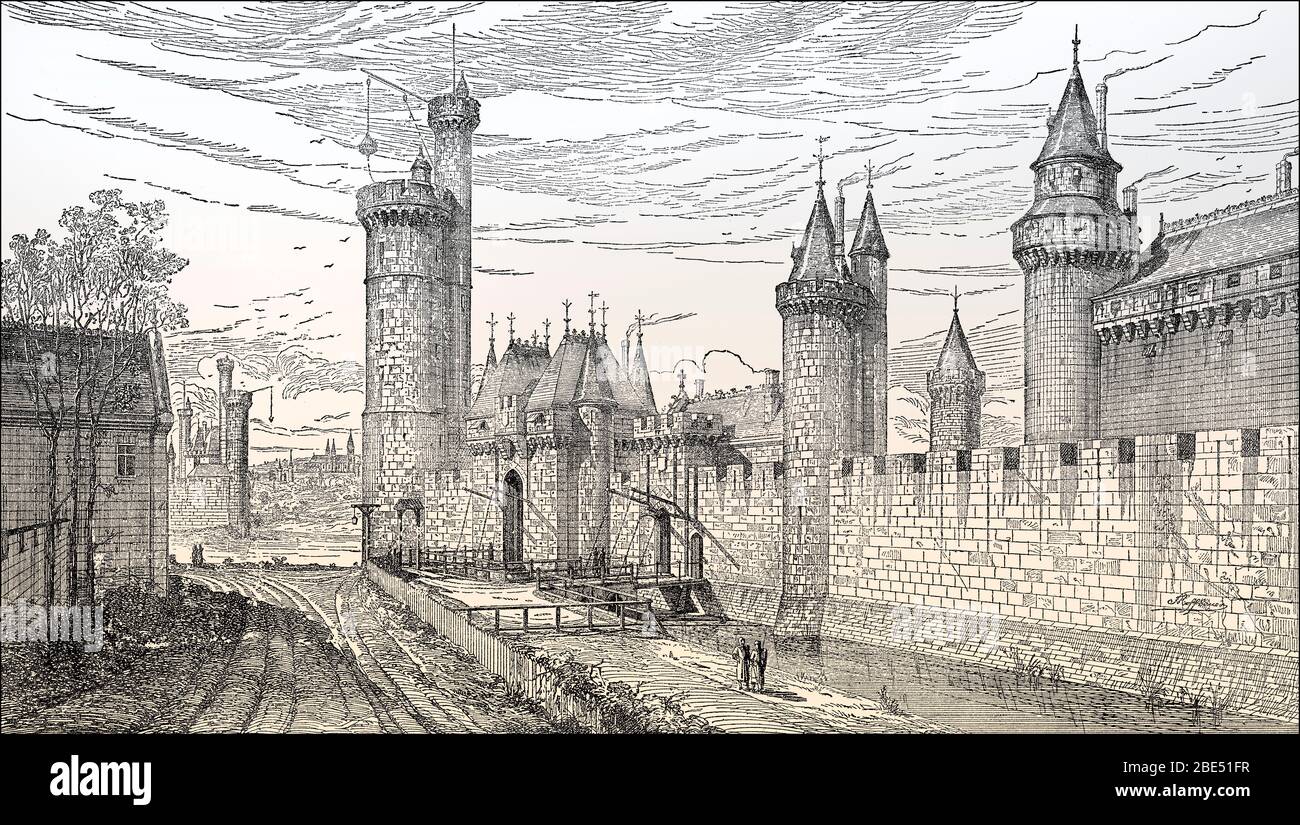 pictorial reconstruction of the Louvre Palace in the 14th century ...