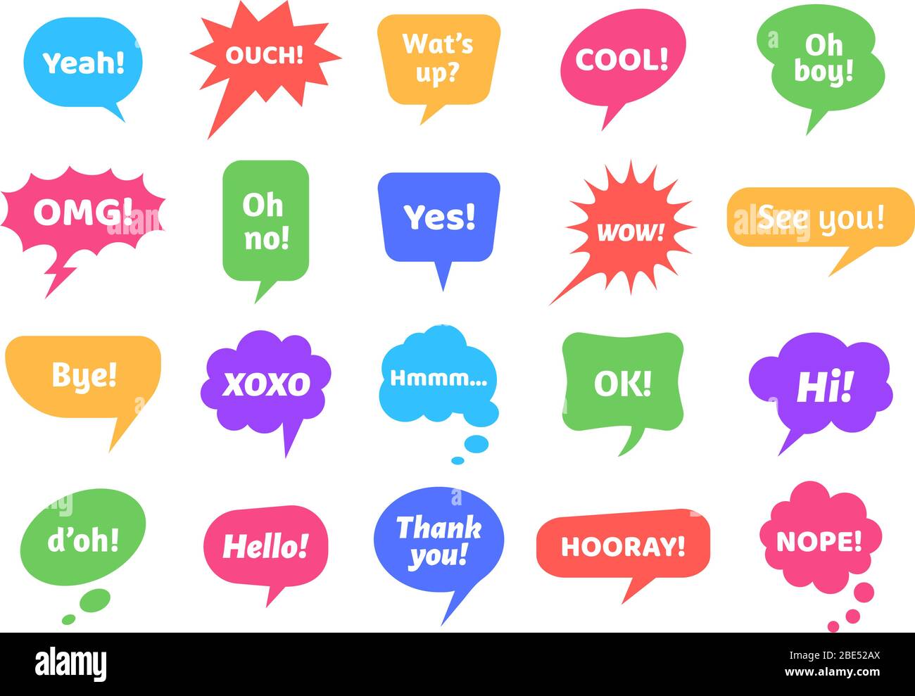 Bubble labels. Abstract doodle speech bubbles with different phrases ...