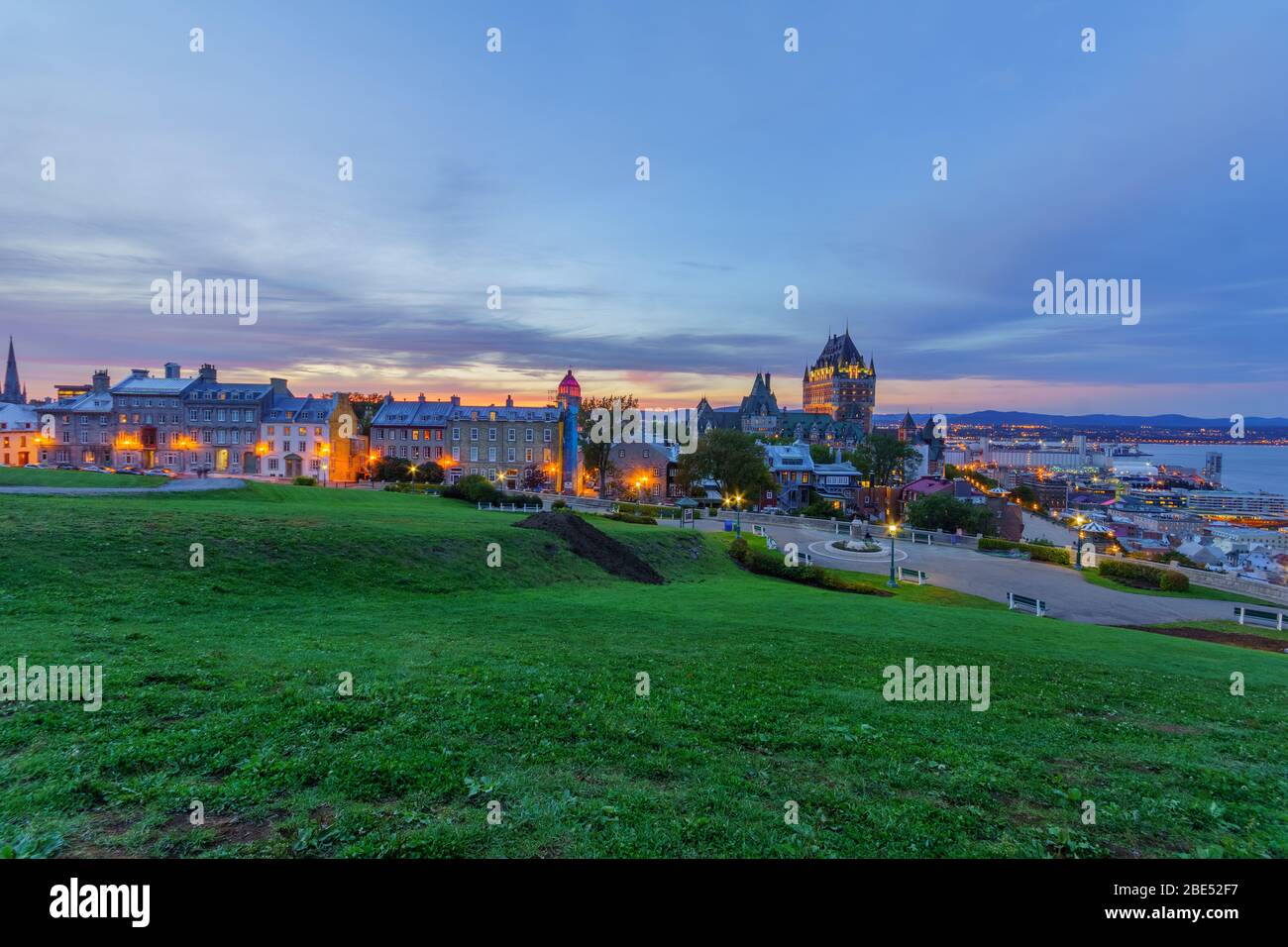 Sunset view of the old town and the Saint Lawrence River from the ...