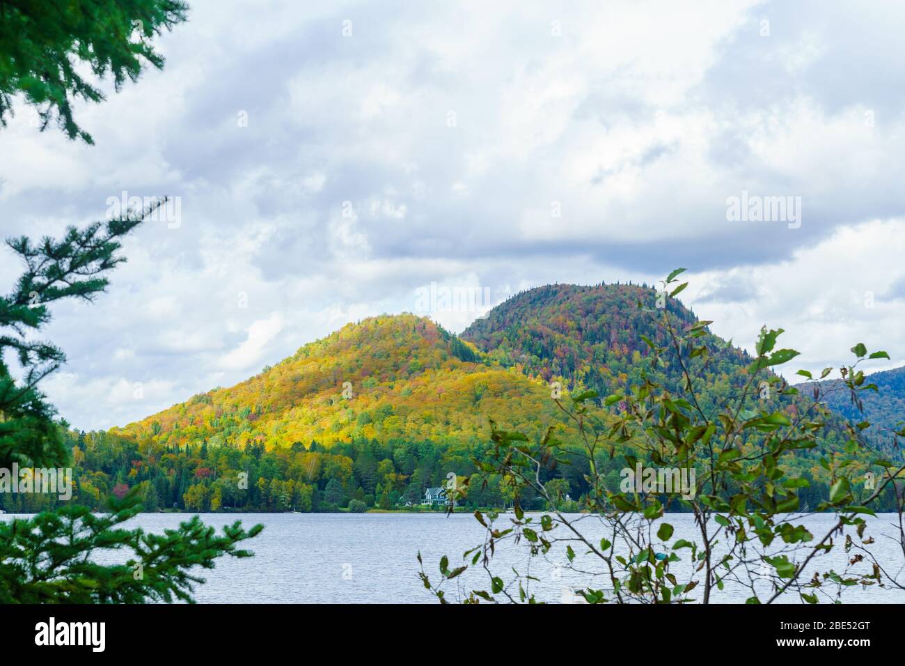 View of Superior Lake, and fall foliage colors in the Laurentian ...