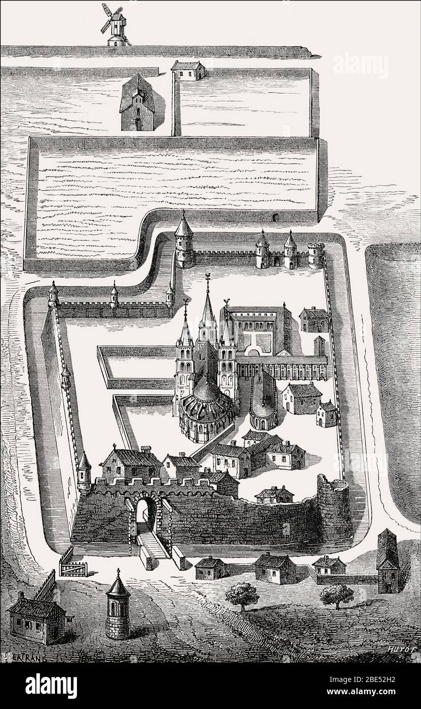 Benedictine monastery medieval drawing hi-res stock photography and ...