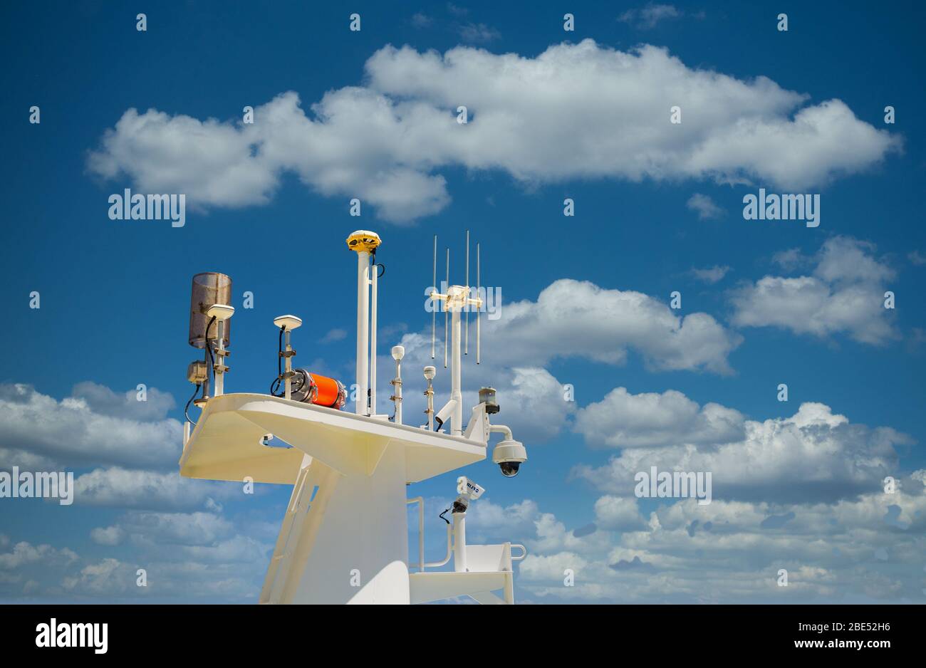 Cruise Ship Communication Equipment Under Blue Sky Stock Photo - Alamy