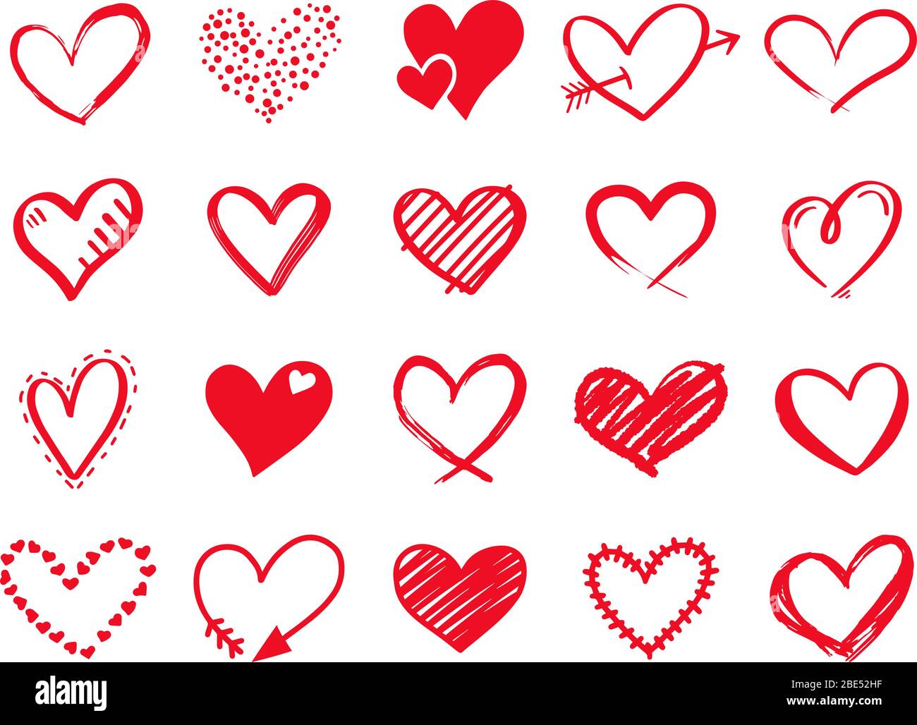 Hand drawn scribble hearts. Painted heart shaped elements for ...