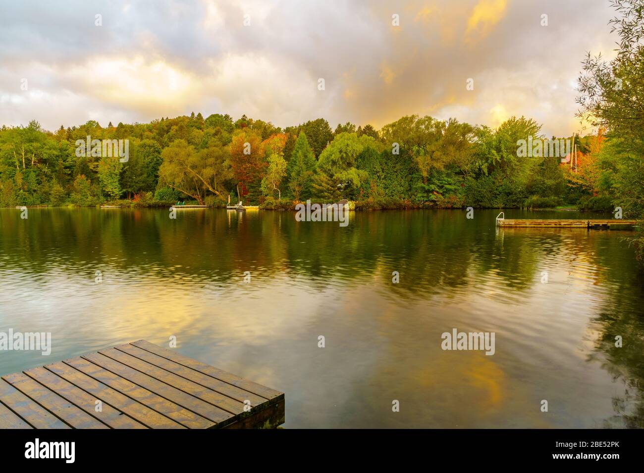 Sunrise view of the Lac Rond lake, in Sainte-Adele, Laurentian ...