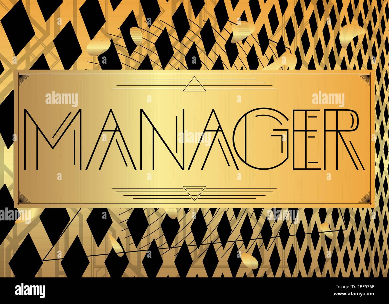 Art Deco Manager text. Decorative greeting card, sign with vintage ...
