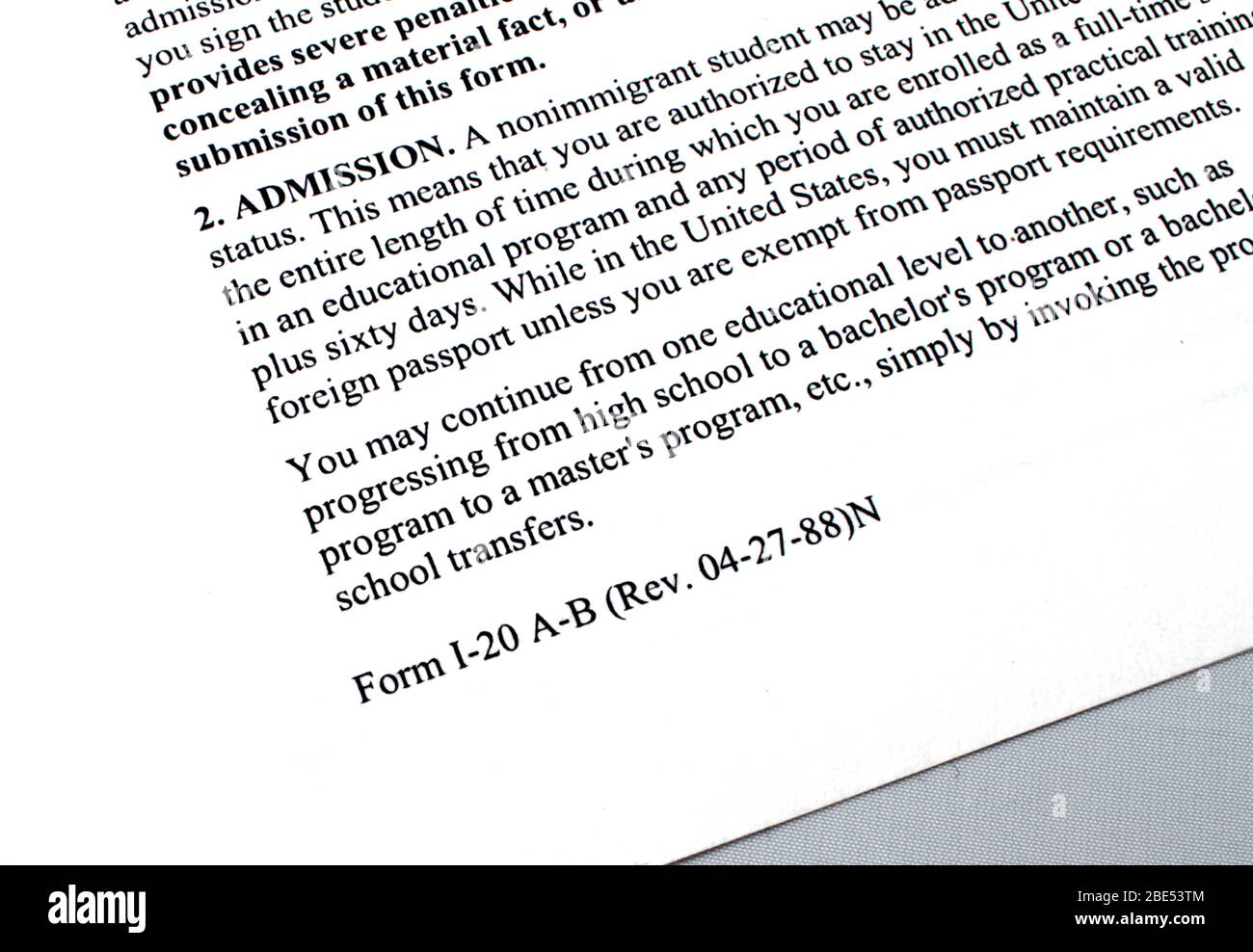 USA form I-20 for immigration students with visa Stock Photo - Alamy