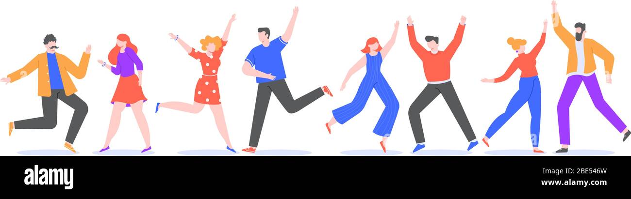 Happy dancing people. Exciting modern characters dancing together ...