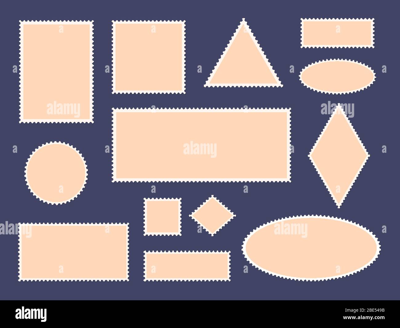 Postcard stamp frames. Postage stamps border, empty paper postcards and ...