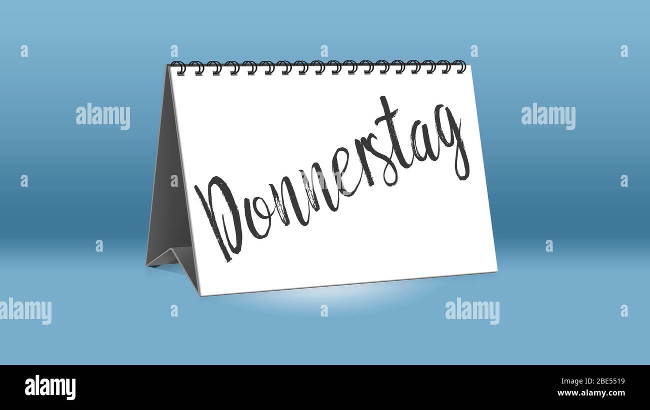 A calendar for the desk shows the day of the week Thursday (Donnerstag ...