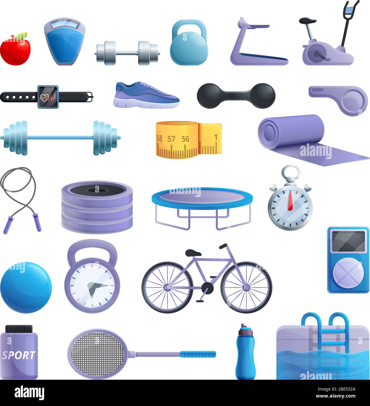 Gym time icons set. Cartoon set of gym time vector icons for web design ...