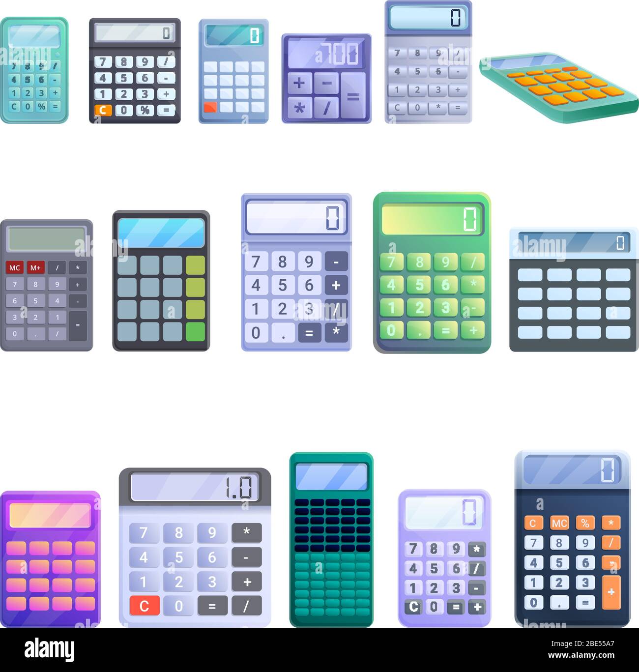 Calculator icons set. Cartoon set of calculator vector icons for web ...