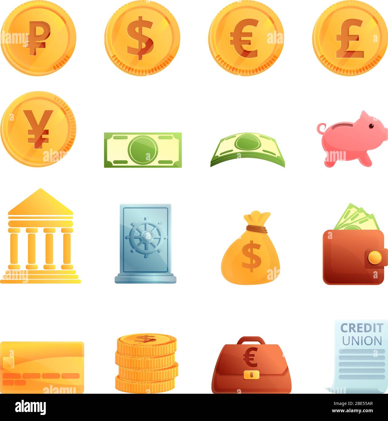 Credit union icons set. Cartoon set of credit union vector icons for ...