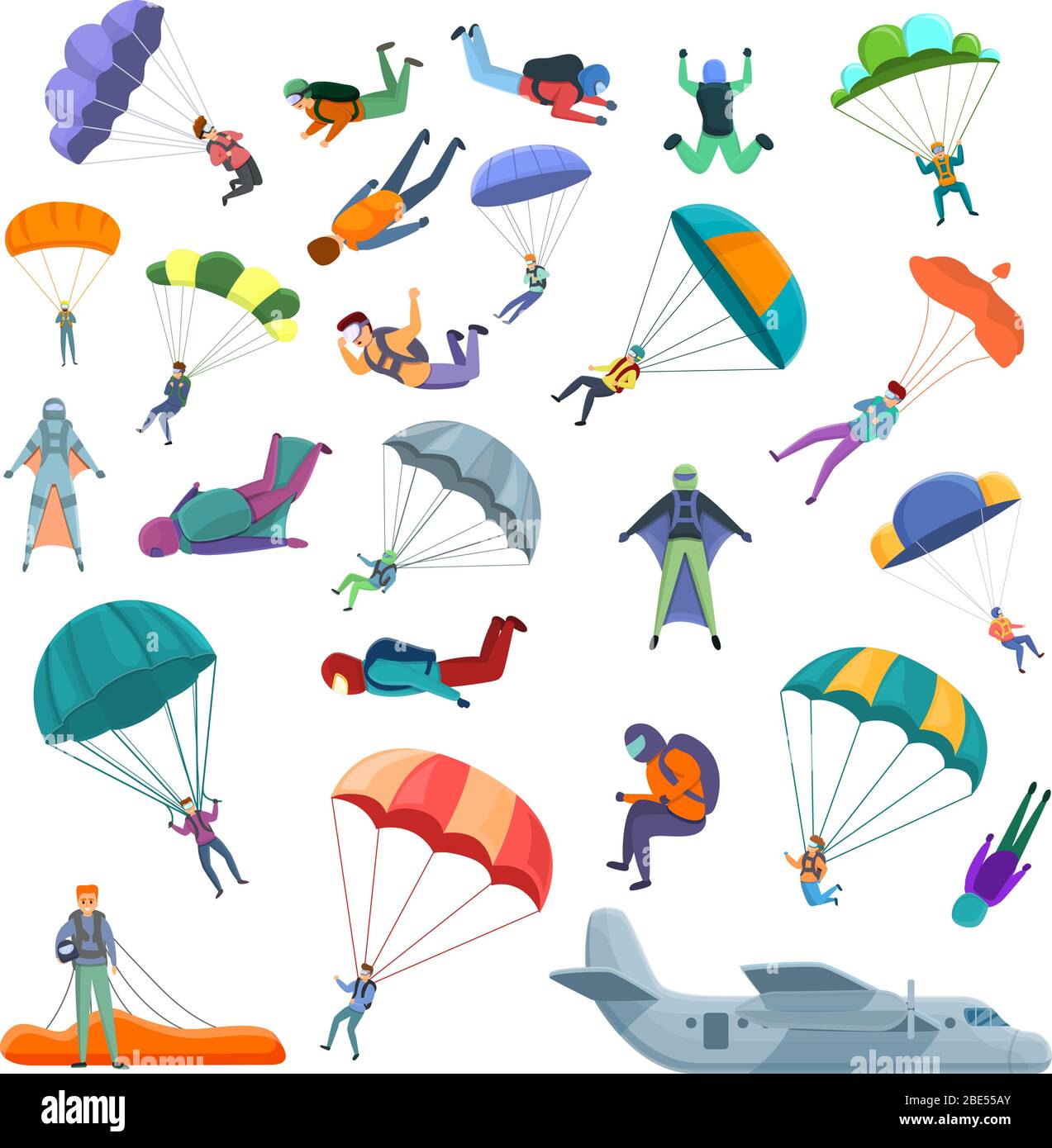 Parachuting icons set. Cartoon set of parachuting vector icons for web ...