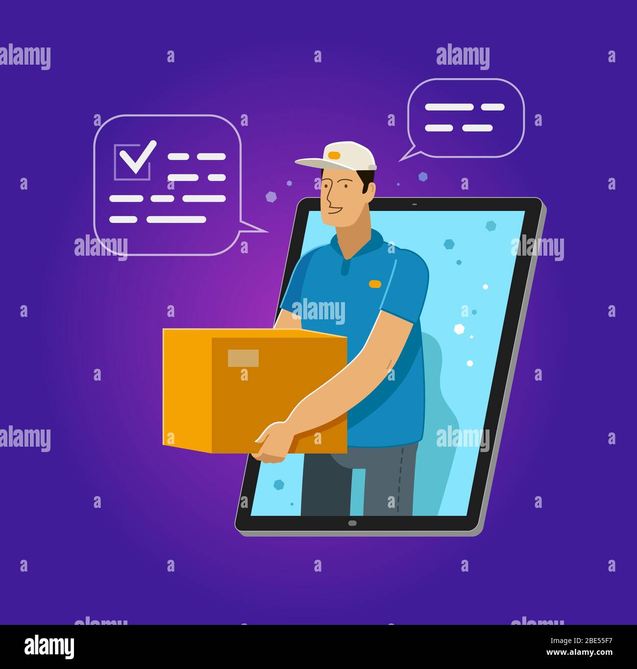 Delivery issued through web application on tablet. Vector illustration ...