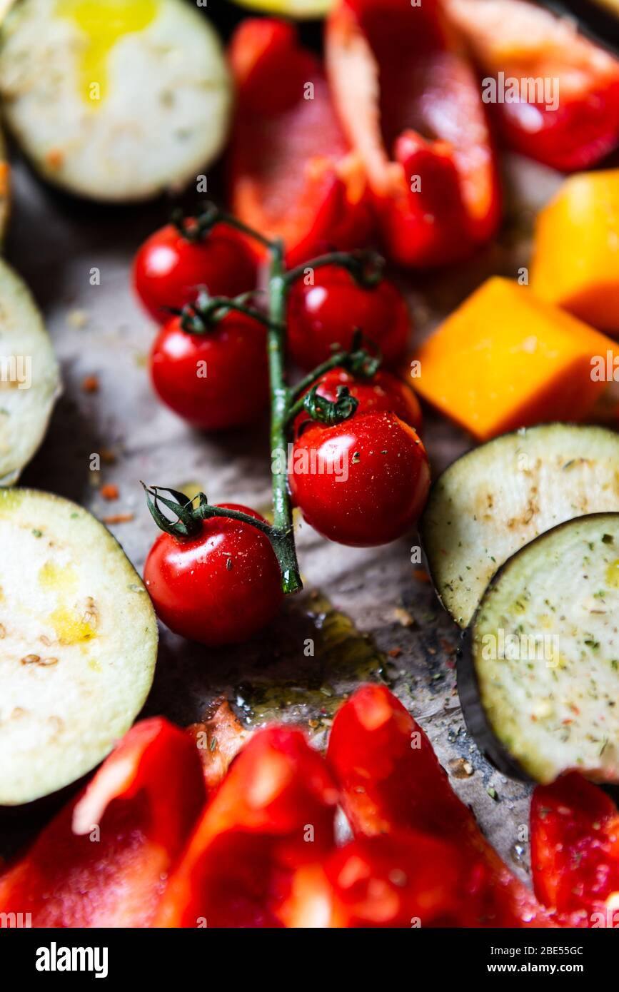 Healthy Detox Dinner from different vegetables such as aubergine, red ...