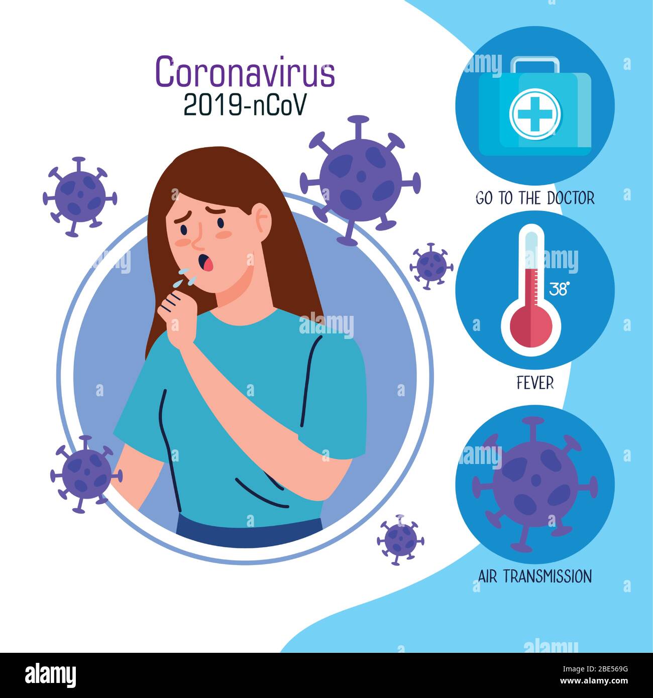 coronavirus 2019 ncov infographic and woman with coughing and icons ...