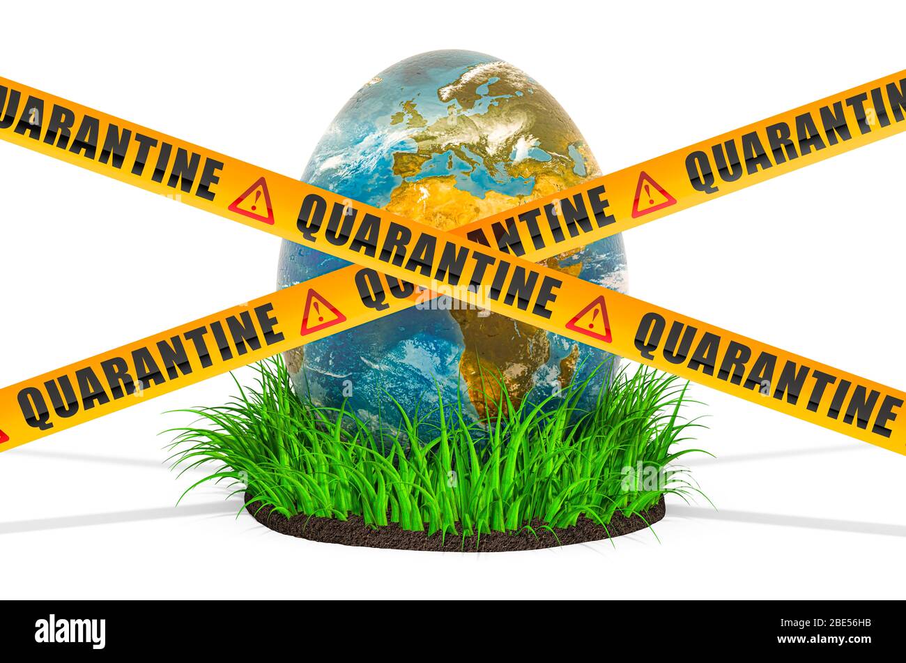 Global quarantine concept. Earth Globe with caution barrier tapes, 3D ...