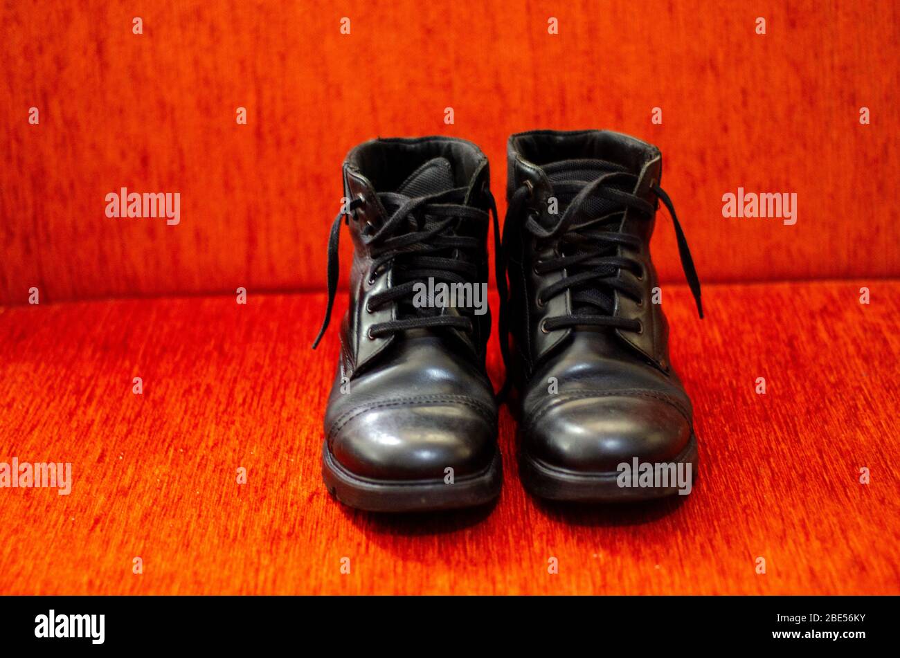 Old Black Leather Boots, Vintage Stock Photo - Alamy