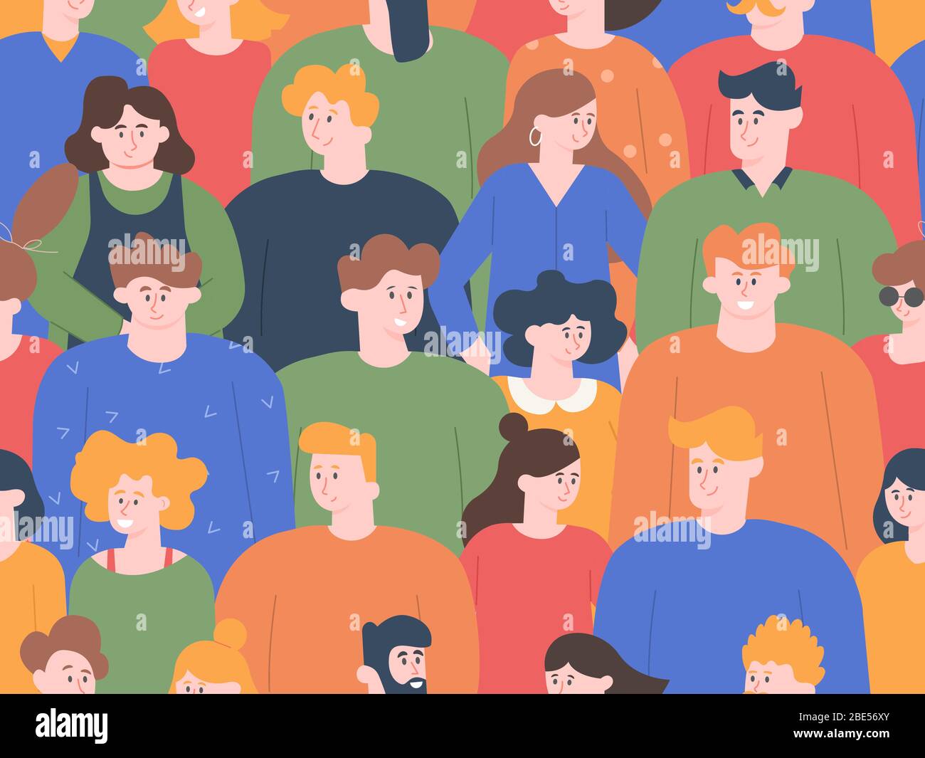 People crowd pattern. Group people portraits, young men and women on ...