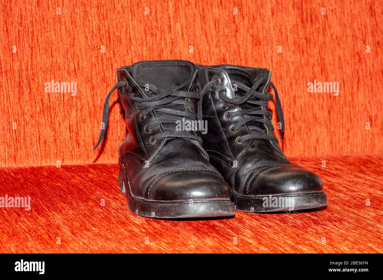 Old Black Leather Boots, Vintage Stock Photo - Alamy