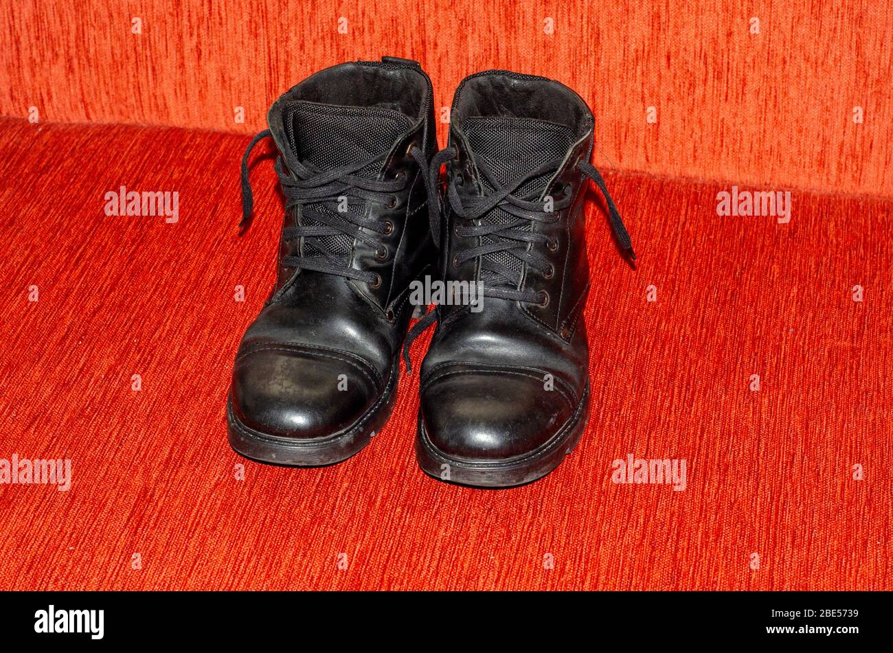 Old Black Leather Boots, Vintage Stock Photo - Alamy