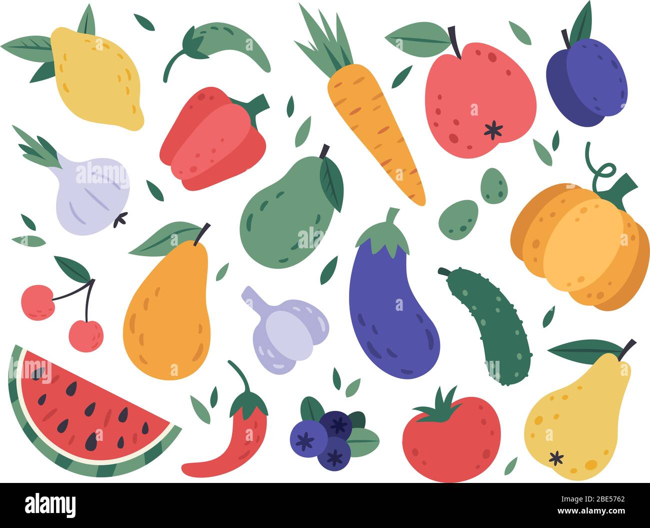 Hand draw fruits and vegetables. Doodle organic vegan vegetables ...