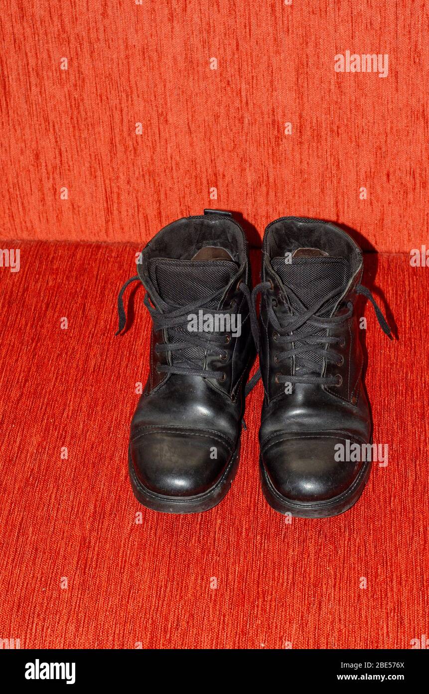 Old Black Leather Boots, Vintage Stock Photo - Alamy