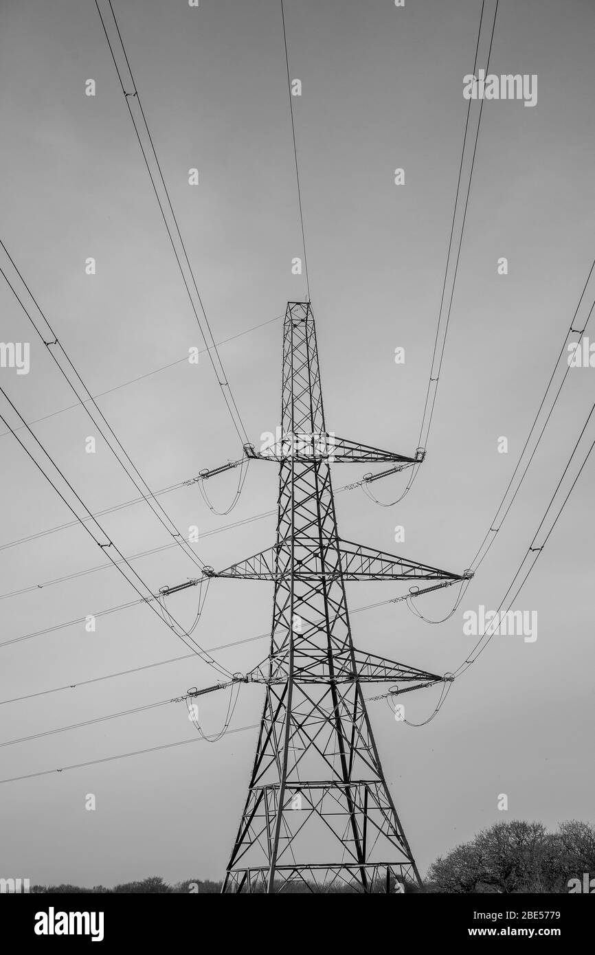 Power distribution pylon Black and White Stock Photos & Images - Alamy