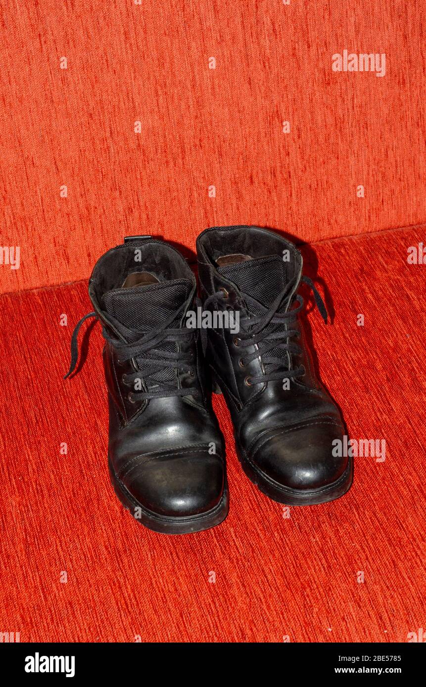 Old Black Leather Boots, Vintage Stock Photo - Alamy
