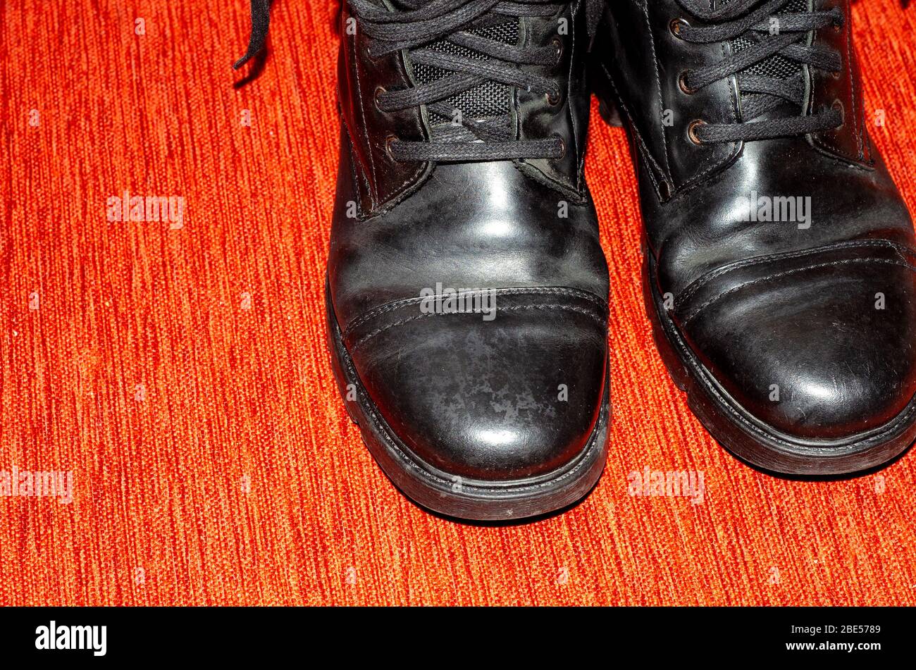 Old Black Leather Boots, Vintage Stock Photo - Alamy