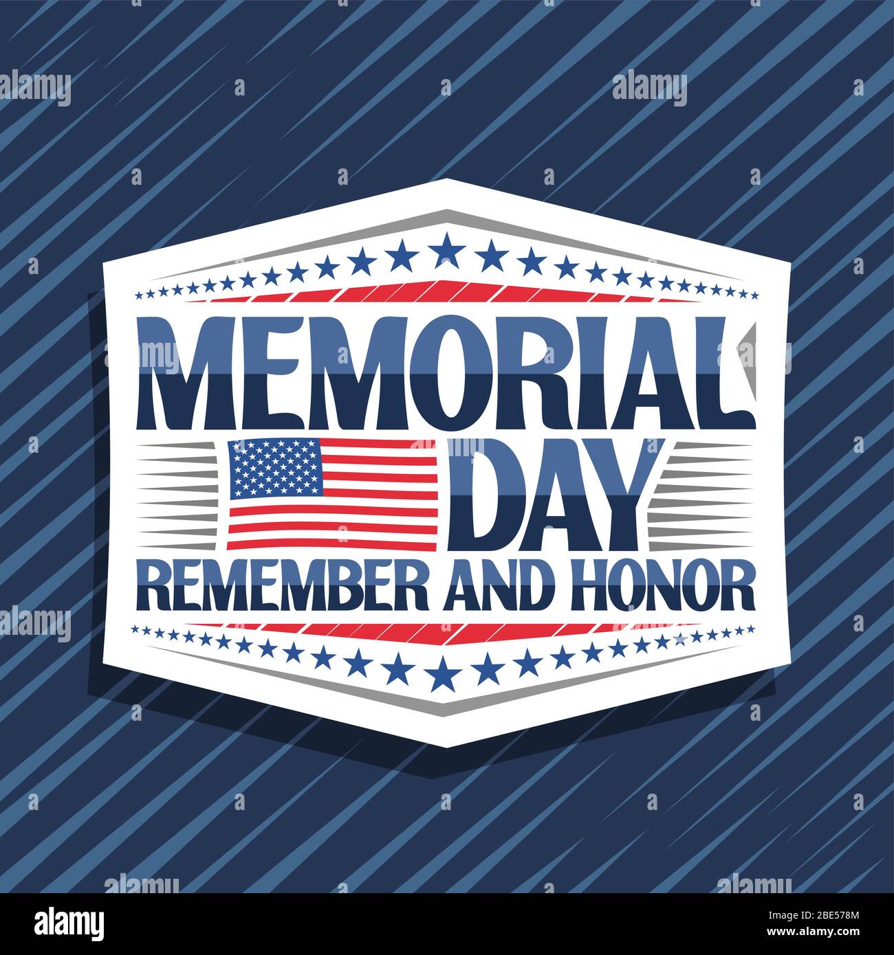 Vector logo for Memorial Day, decorative cut paper stamp with national ...