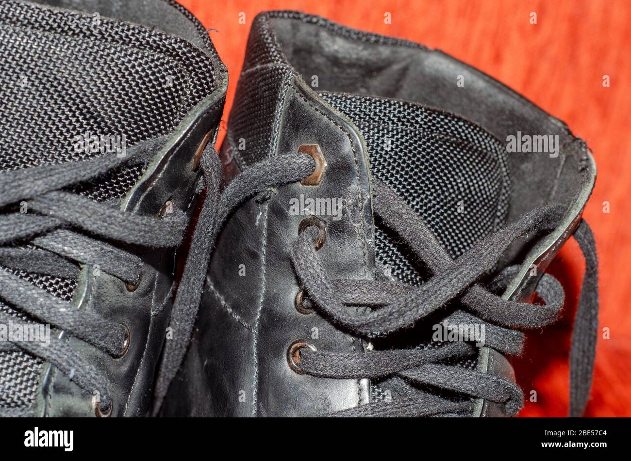Old Black Leather Boots, Vintage Stock Photo - Alamy