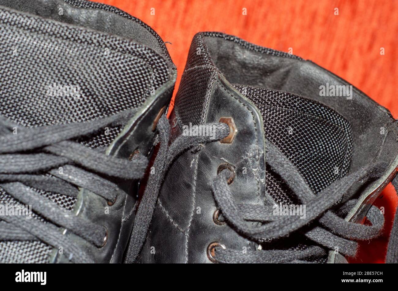 Old Black Leather Boots, Vintage Stock Photo - Alamy