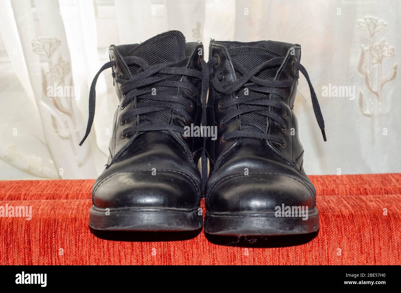 Old Black Leather Boots, Vintage Stock Photo - Alamy