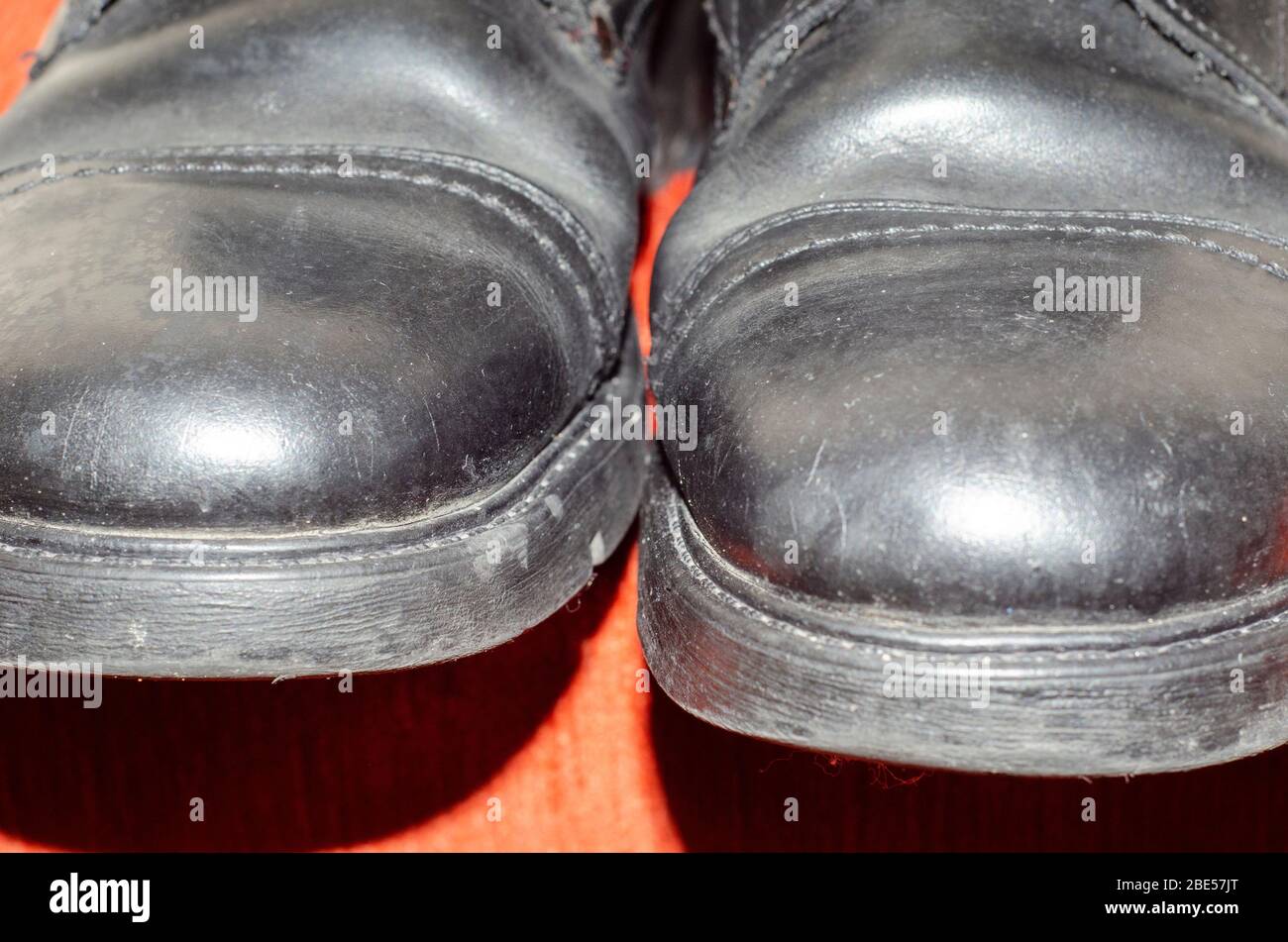 Old Black Leather Boots, Vintage Stock Photo - Alamy