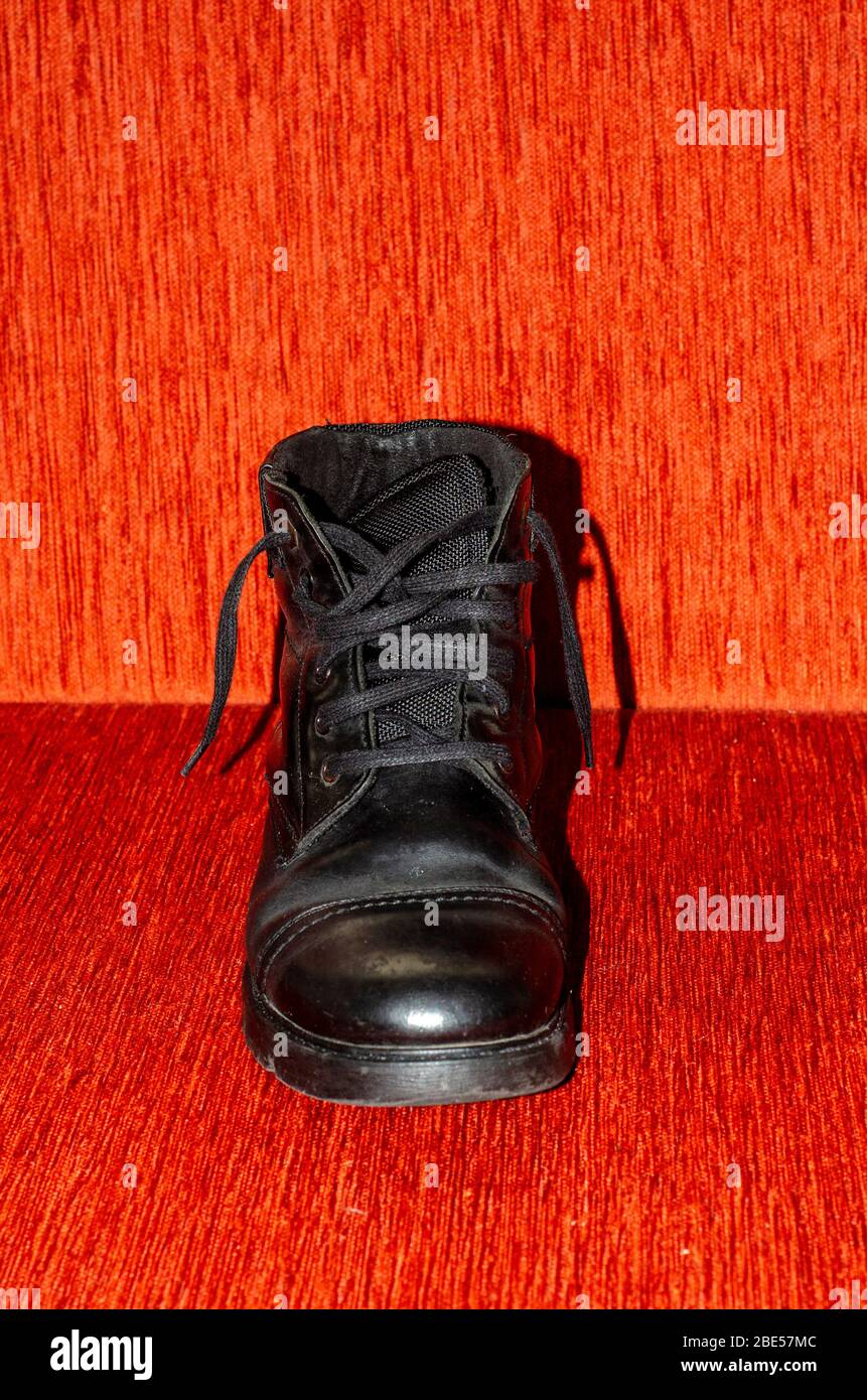 Old Black Leather Boots, Vintage Stock Photo - Alamy