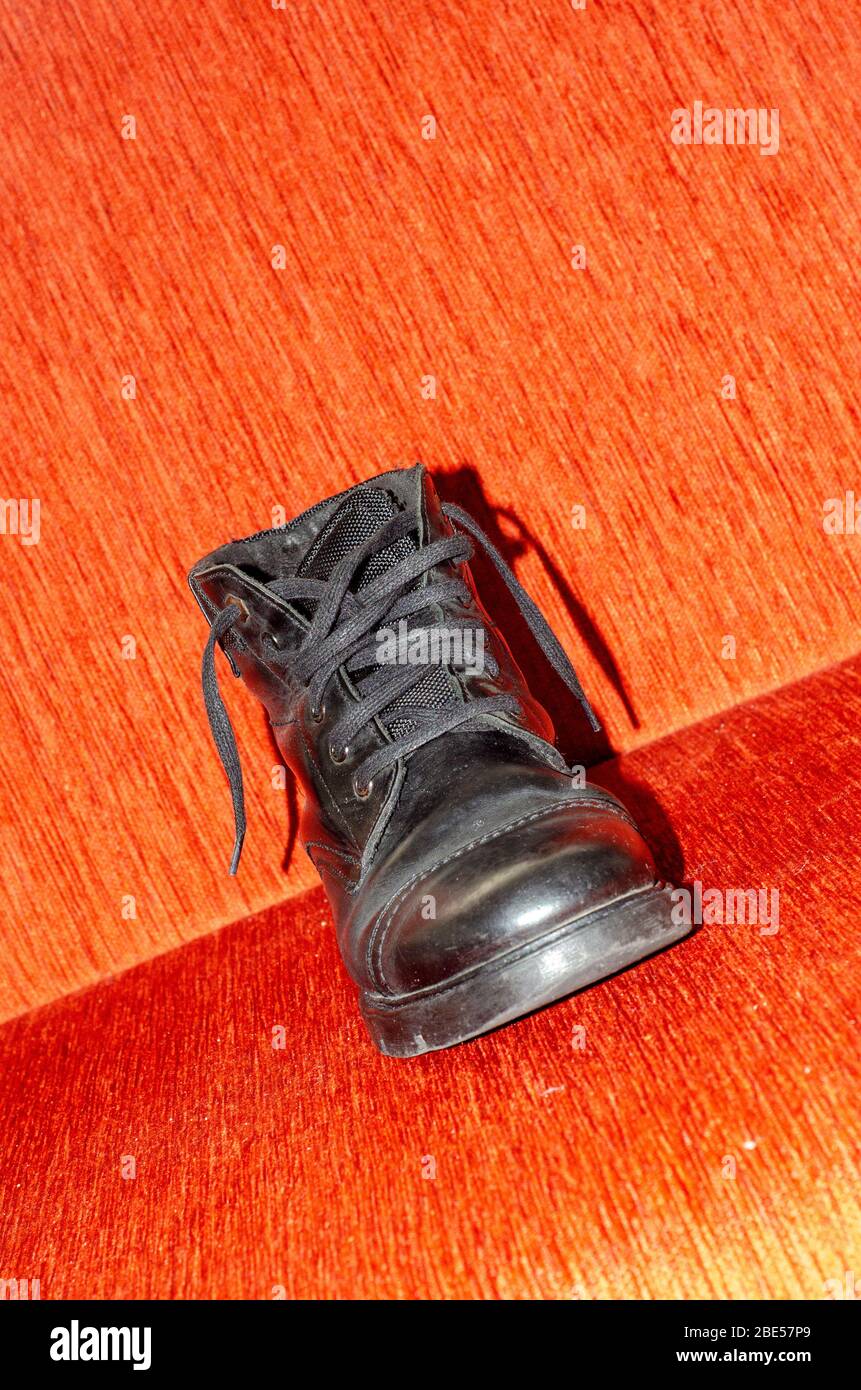 Old Black Leather Boots, Vintage Stock Photo - Alamy