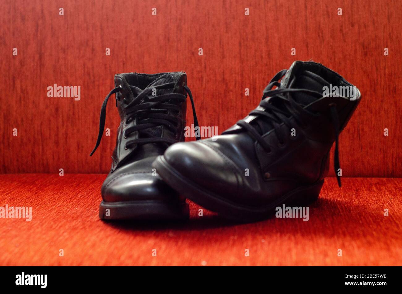 Old Black Leather Boots, Vintage Stock Photo - Alamy