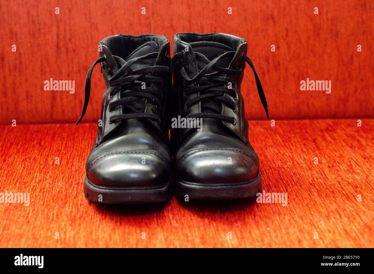 Old Black Leather Boots, Vintage Stock Photo - Alamy