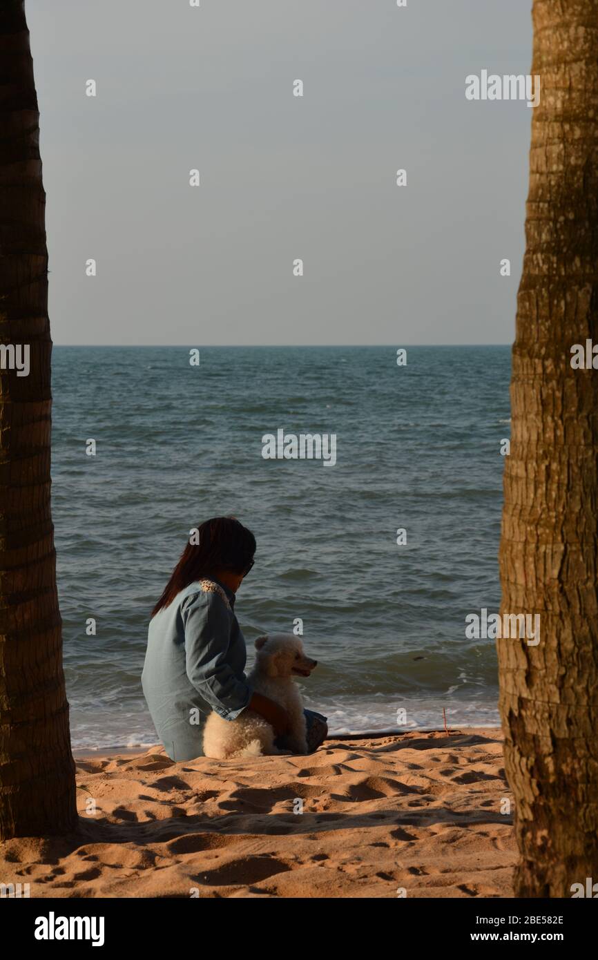 One Lady and her Dog Stock Photo - Alamy